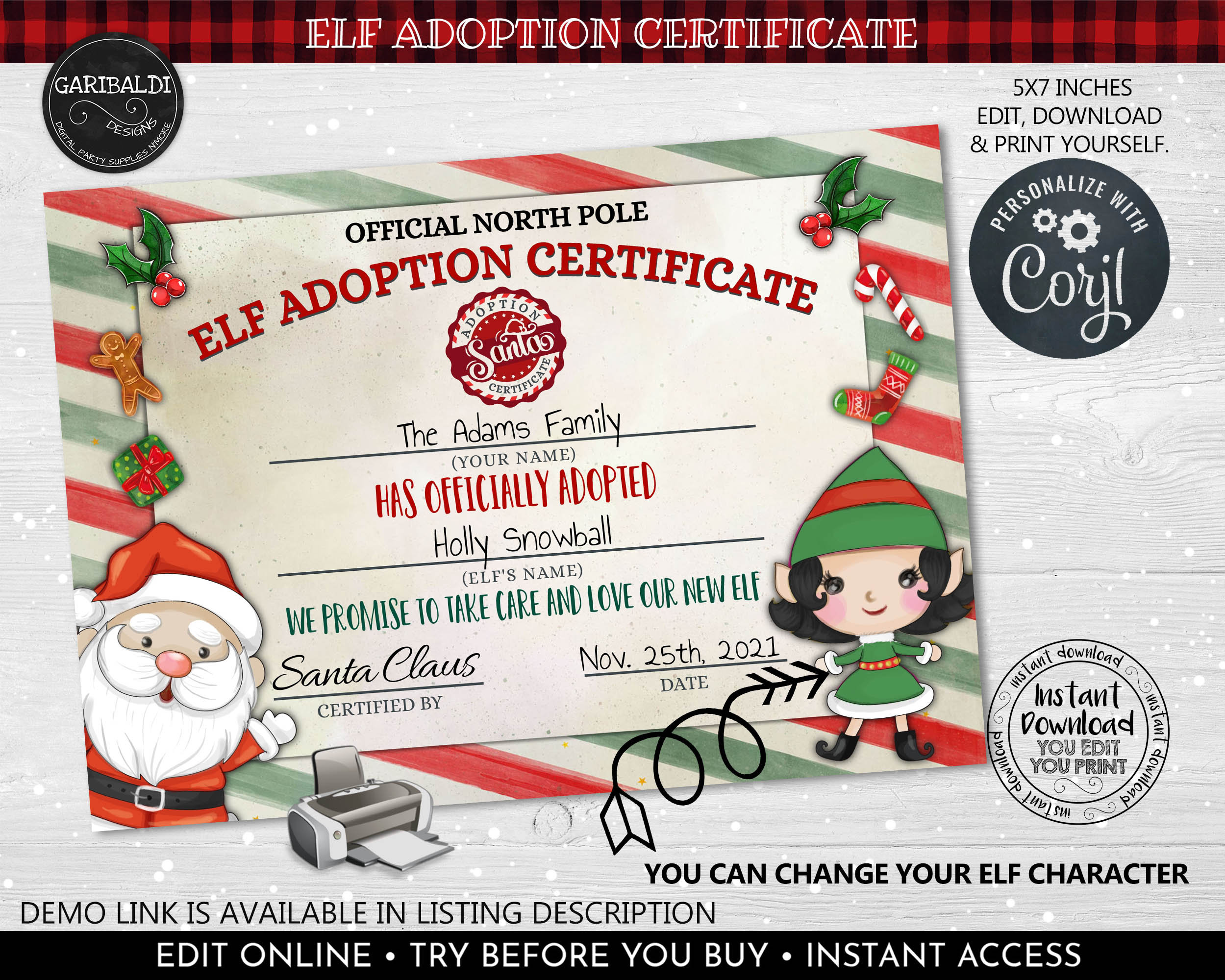 Editable Elf Adoption Certificate Printable Santa's Official Adopt an ...