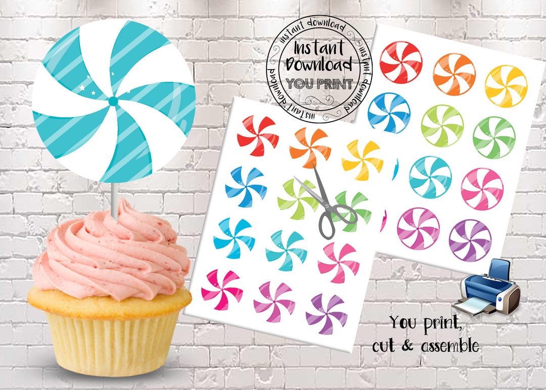 Printable Candy Cupcake Toppers, Candy Labels, Candy Birthday Party ...