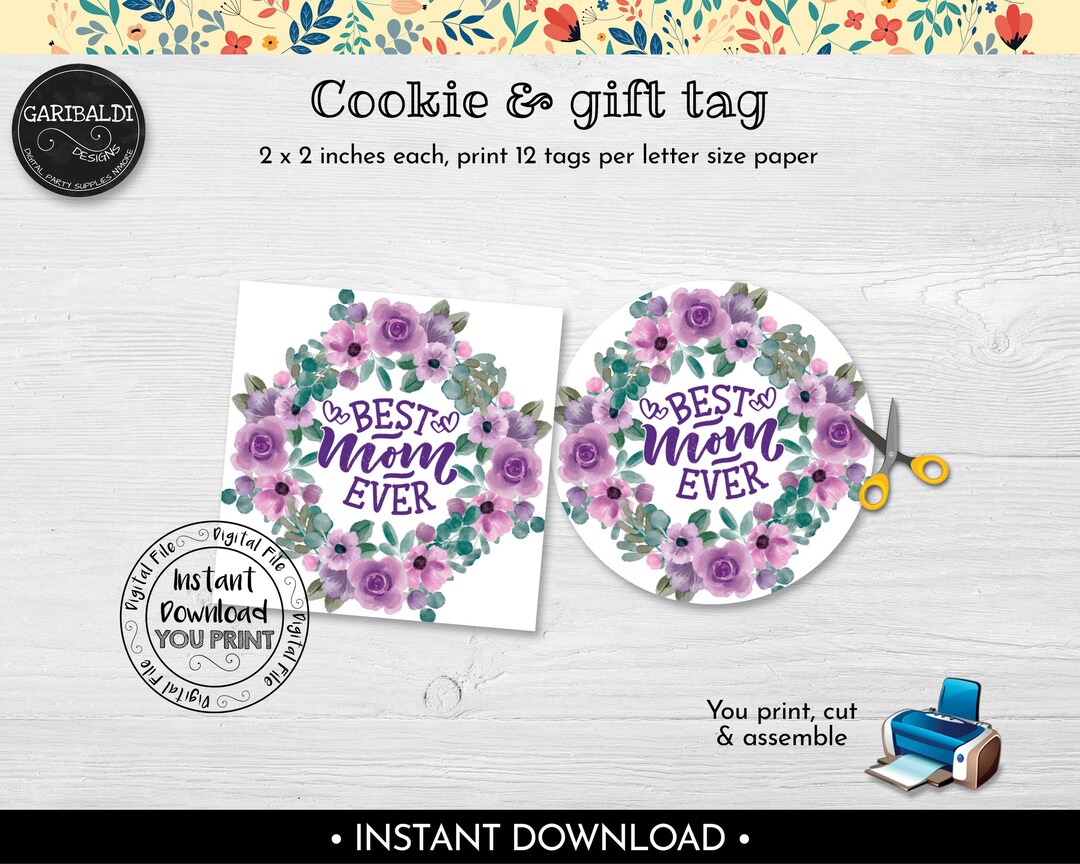 Mother's Day Gift Tag, Instant Download Mother's Day Floral Gift Tag ...