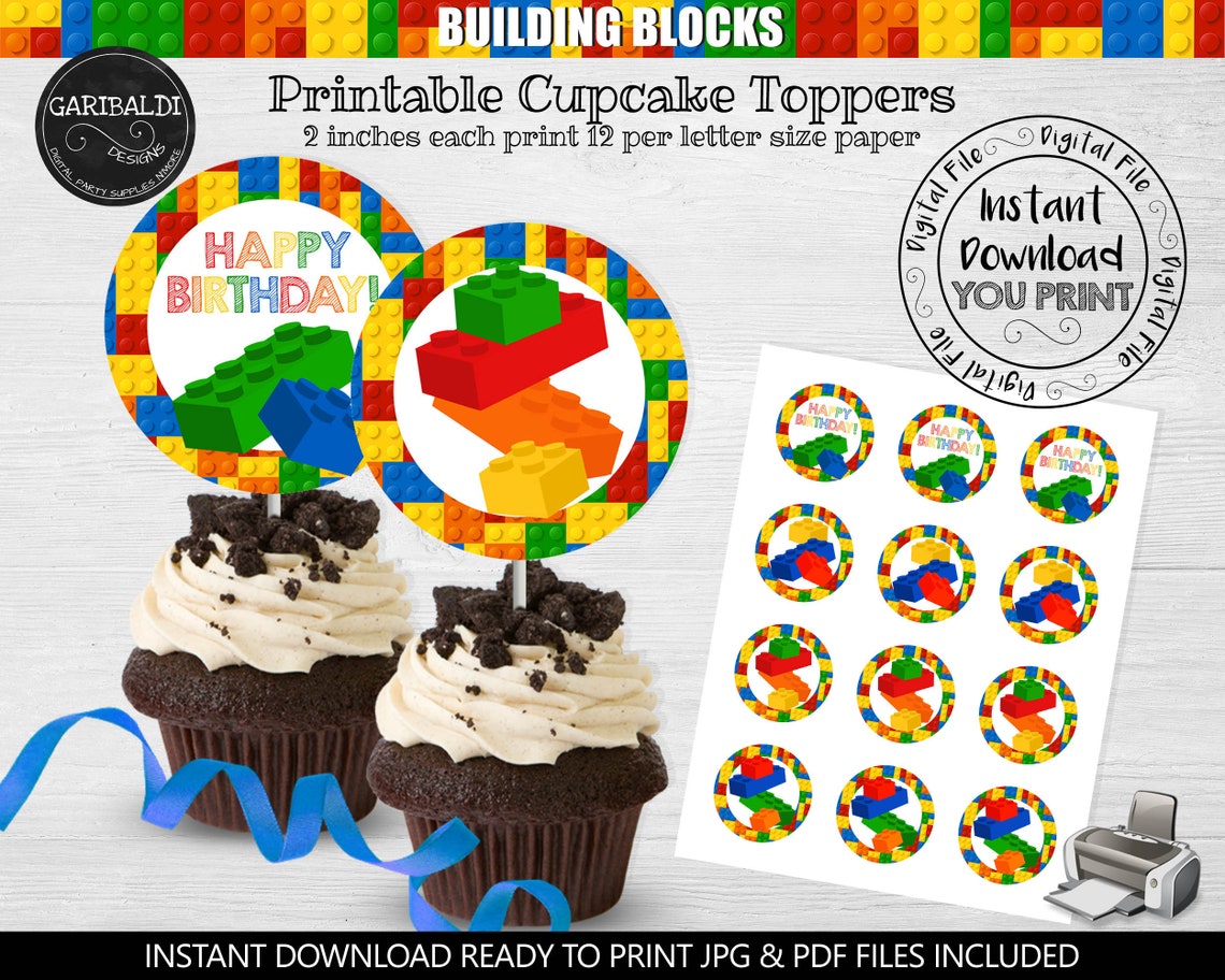 Building Blocks Cupcake Toppers Printable Building Blocks - Etsy