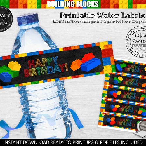 Building Blocks Water Bottle Labels Building Blocks Printable - Etsy