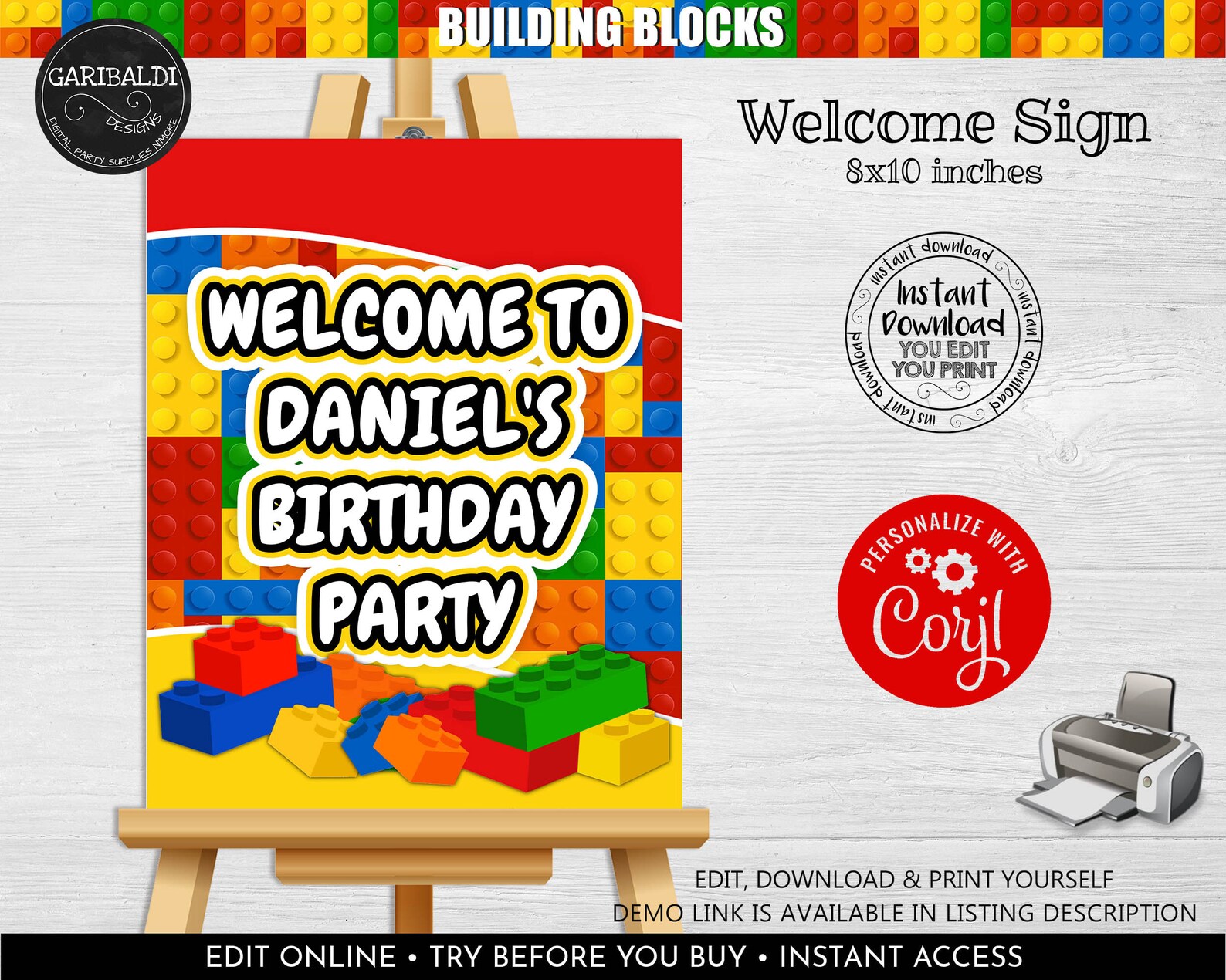 Editable Building Blocks Welcome Sign Building Blocks Birthday Party ...