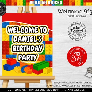 Editable Building Blocks Welcome Sign Building Blocks Birthday Party ...