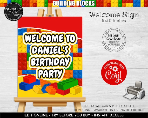 Editable Building Blocks Welcome Sign Building Blocks Birthday - Etsy
