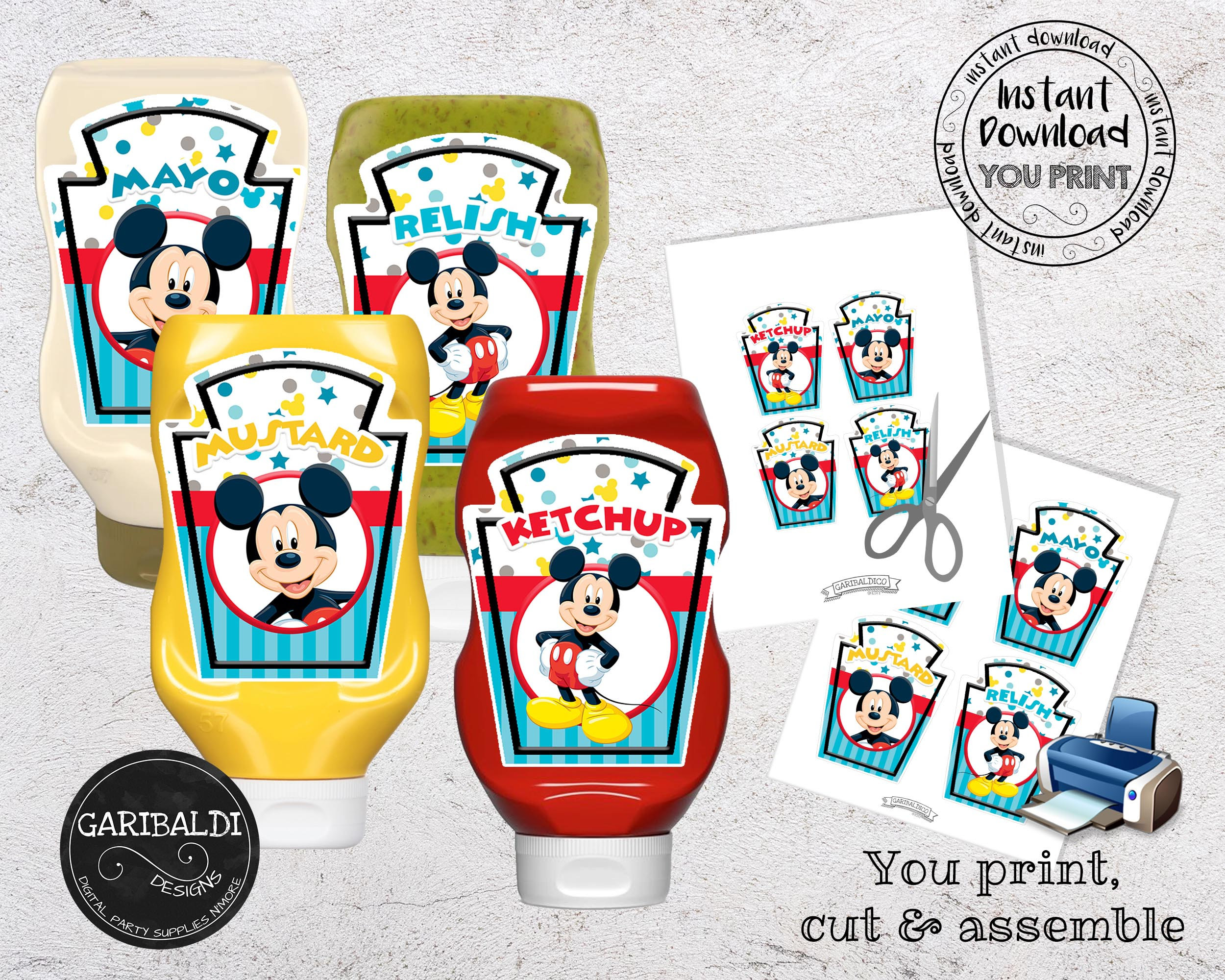 Paper & Party Supplies Paper Greeting Cards Instant download Condiment ...