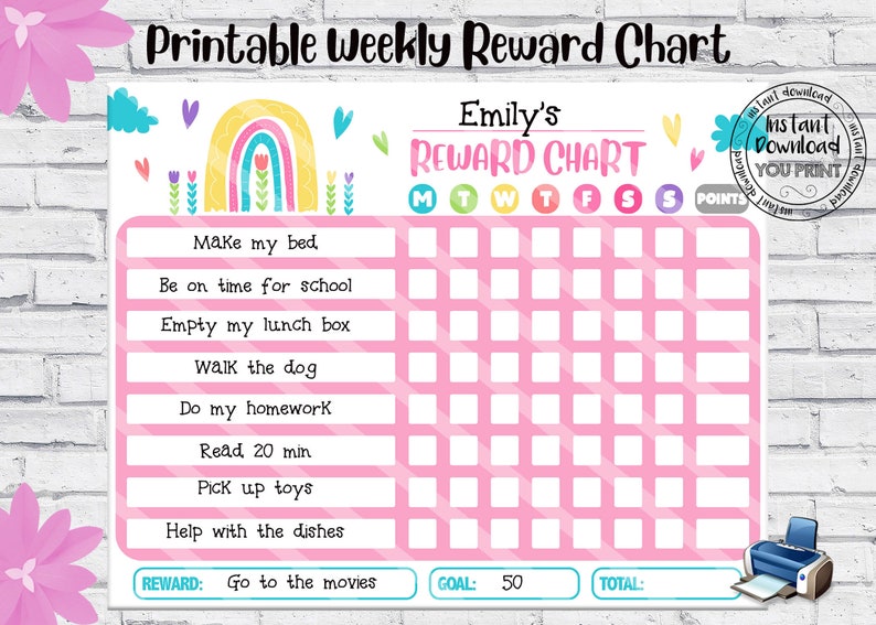 Instant Download Rainbow Reward Chart Printable Rainbow - Etsy