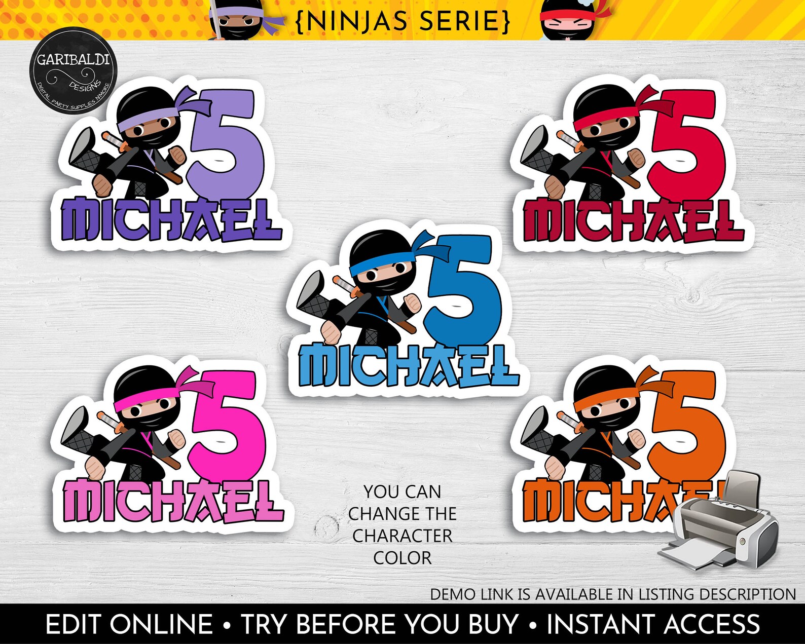 Editable Ninja Cake Topper Instant Download Ninja Birthday - Etsy