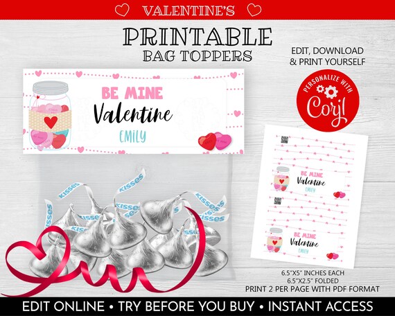 Editable Valentine's Day Bag Topper Valentine's Day | Etsy