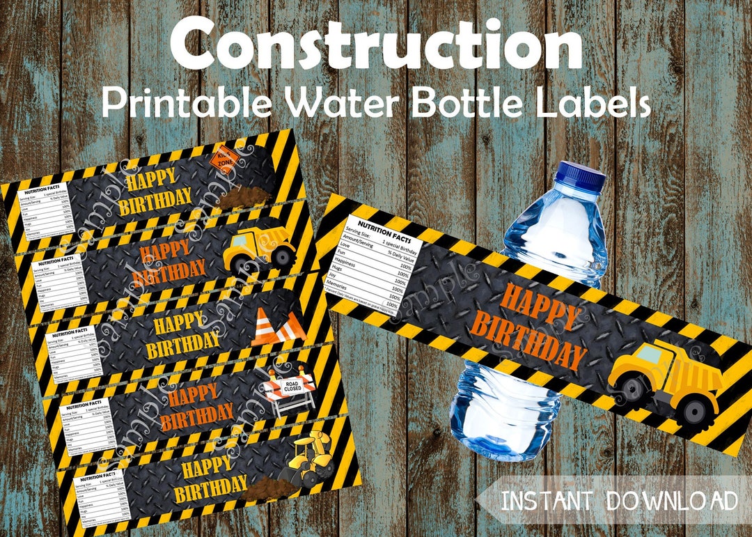 Construction Water Bottle Labels Construction Printable Labels ...