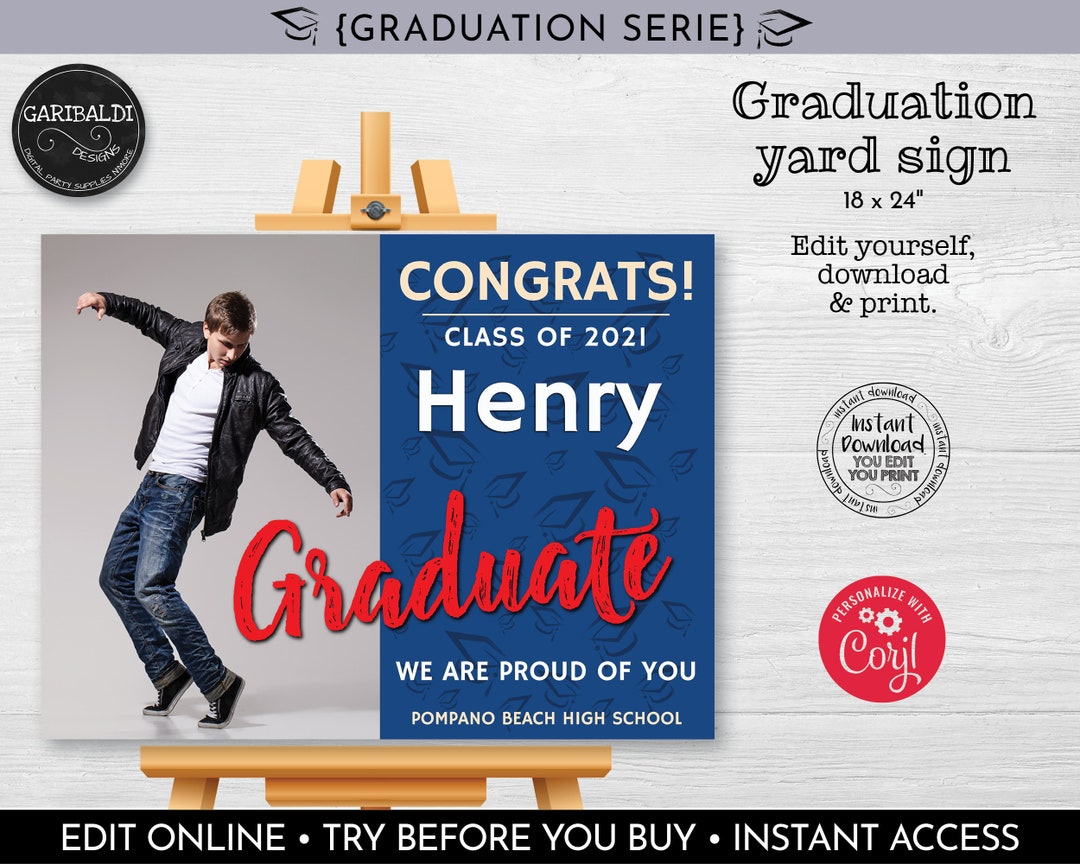 Editable Graduation Yard Sign, Printable Graduation Party Decorations ...