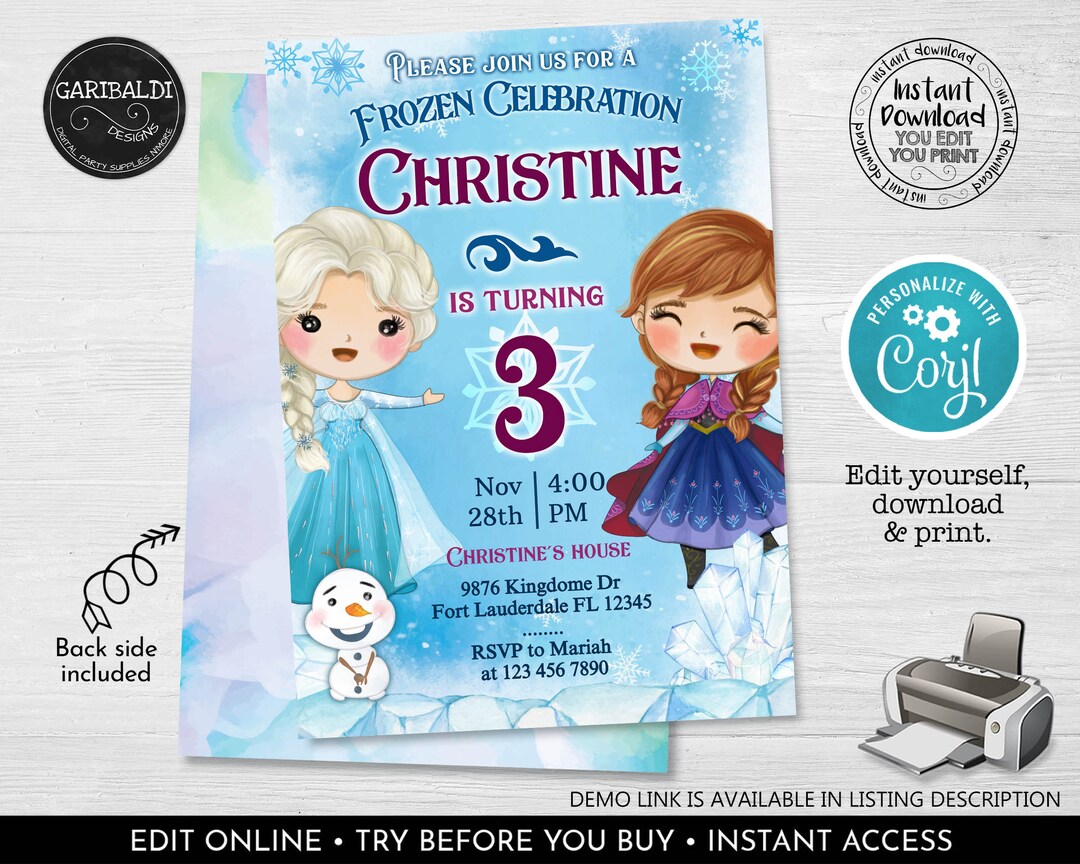 Frozen Party Invitation Editable Snow Queen Party Invite Princess ...
