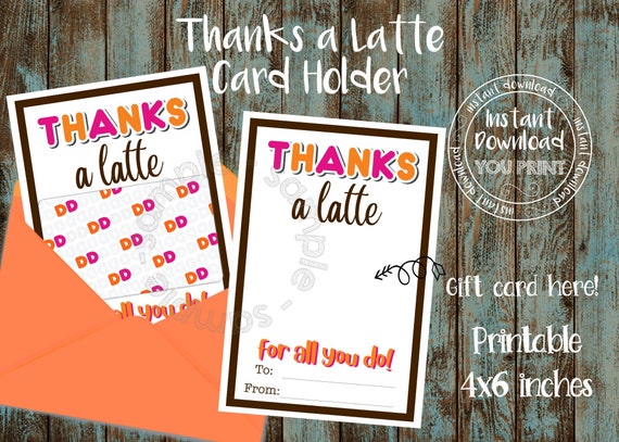 Printable Gift Card Holder Thanks a Latte Card Holder | Etsy