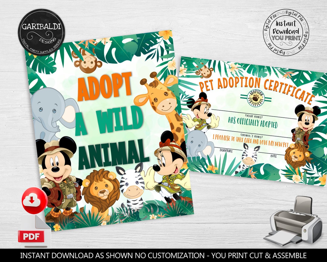 Adopt a Wild Animal Certificate Safari Party Animal Pet Adoption ...