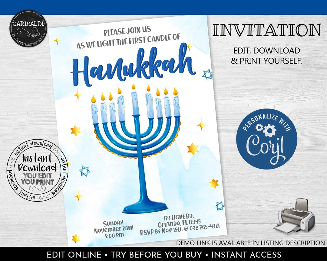 Editable Hanukkah Invitation Printable Hanukkah Party Instant Download ...