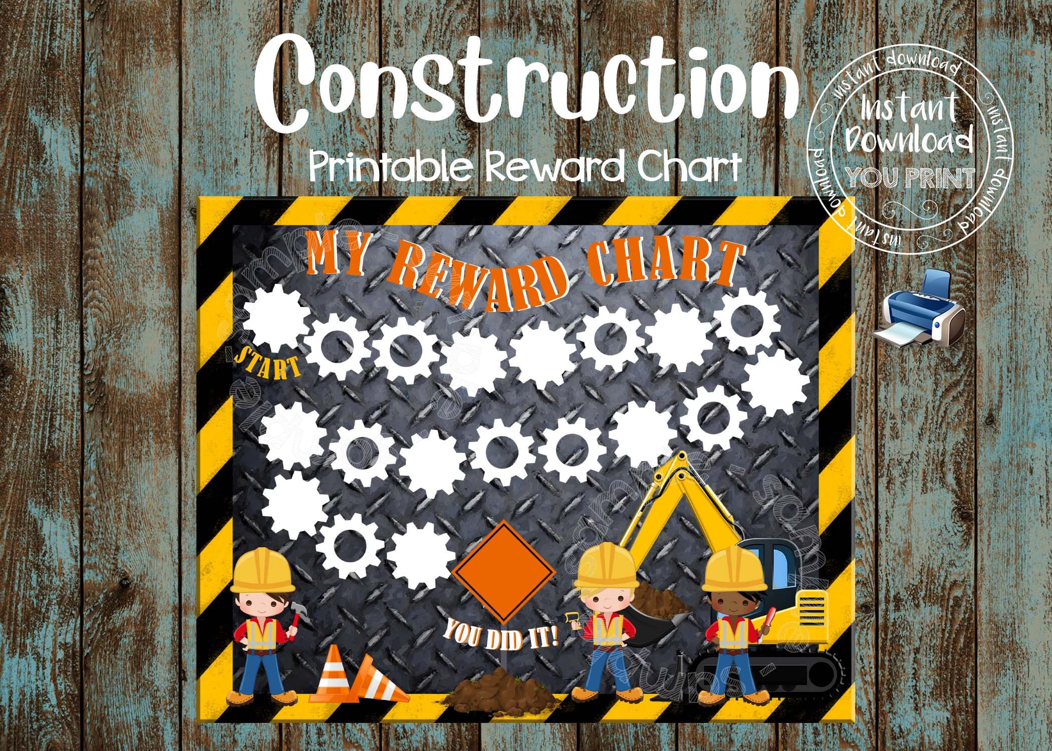 Printable Reward Chart, Construction Reward Chart, Construction Potty ...