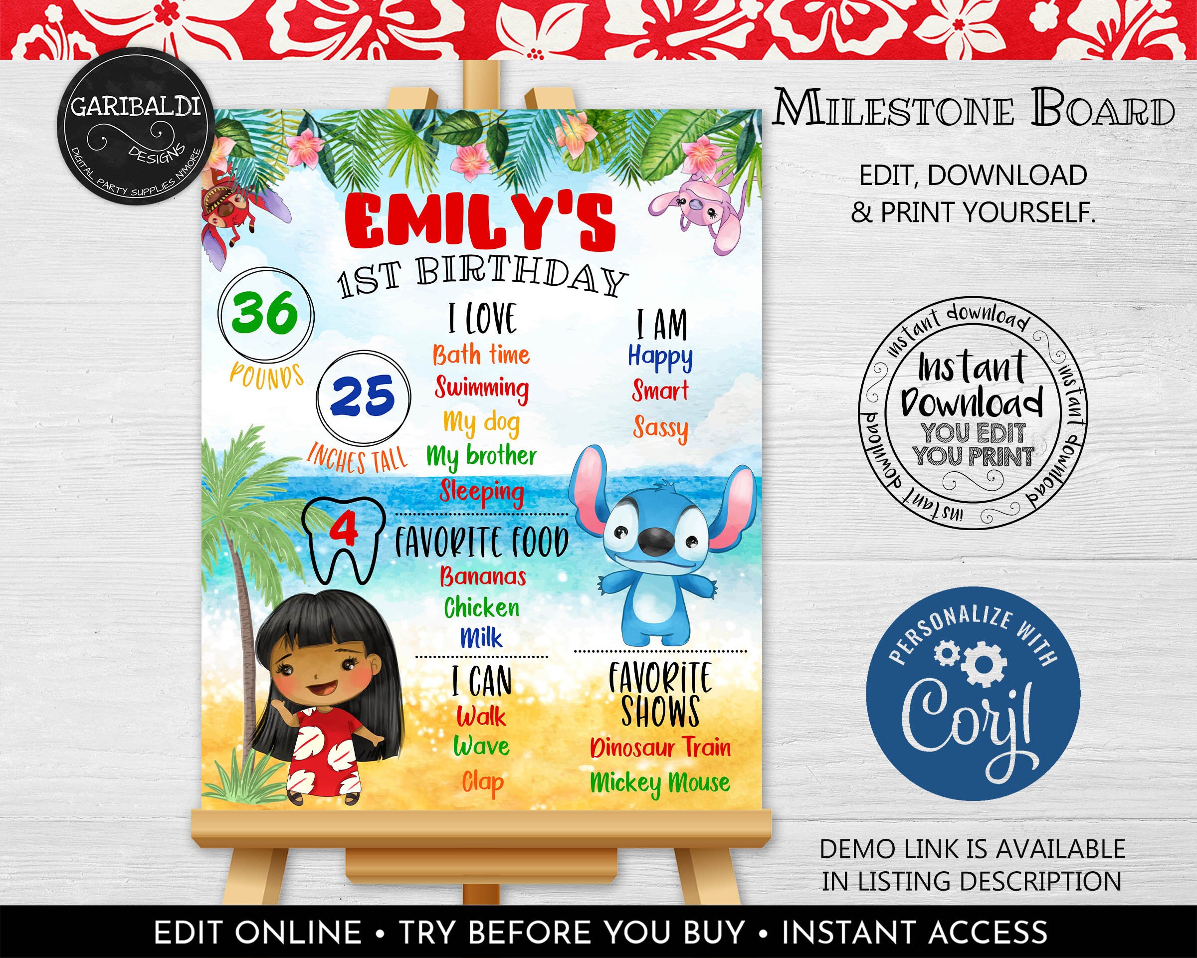 Editable Hawaiian Birthday Milestone Poster Luau Milestone | Etsy