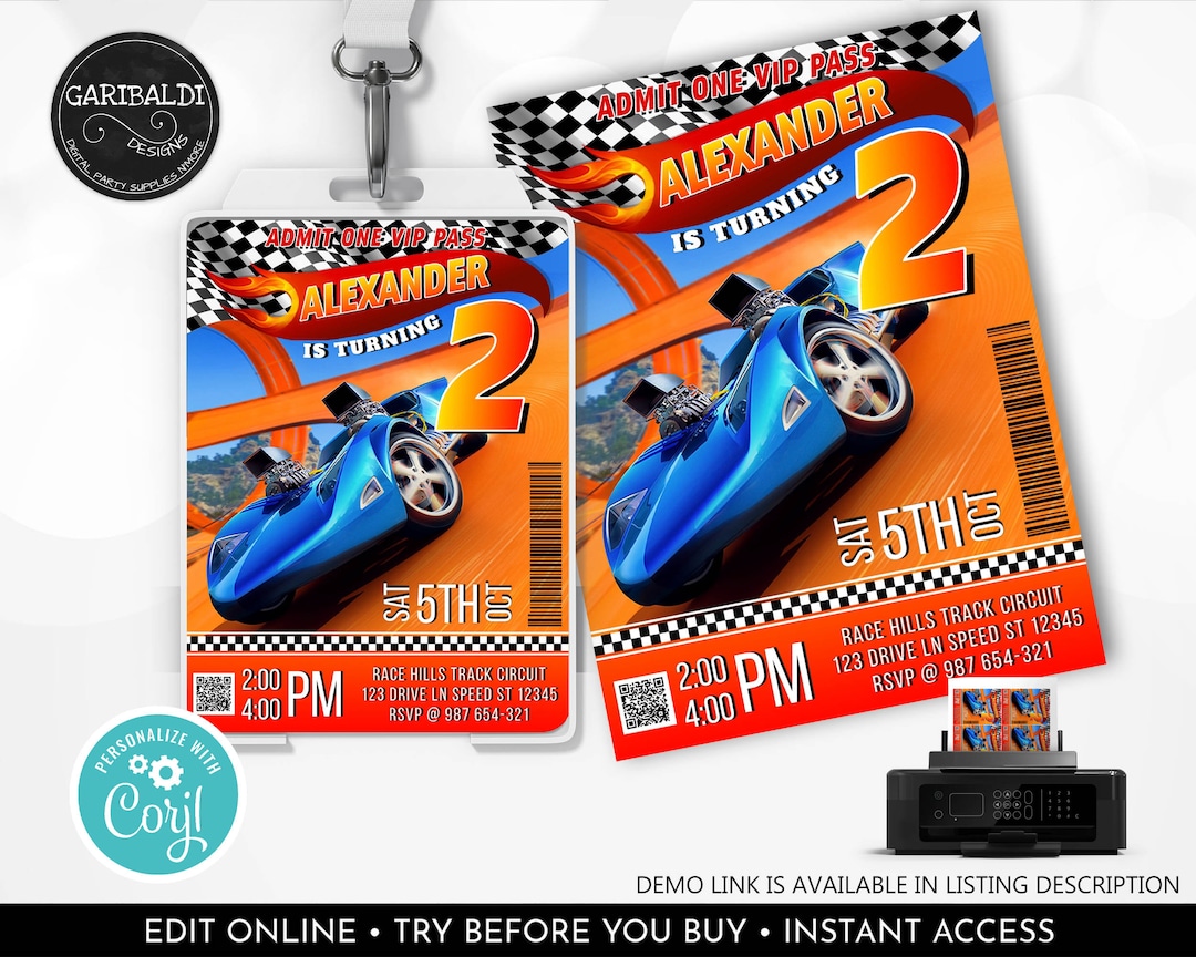 Editable Pit Crew Pass Badge Invitation Race Cars Invitation VIP Racing ...