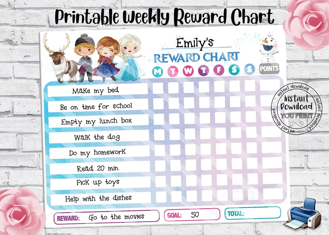 Instant Download Frozen Reward Chart, Printable Frozen Chart, Daily ...