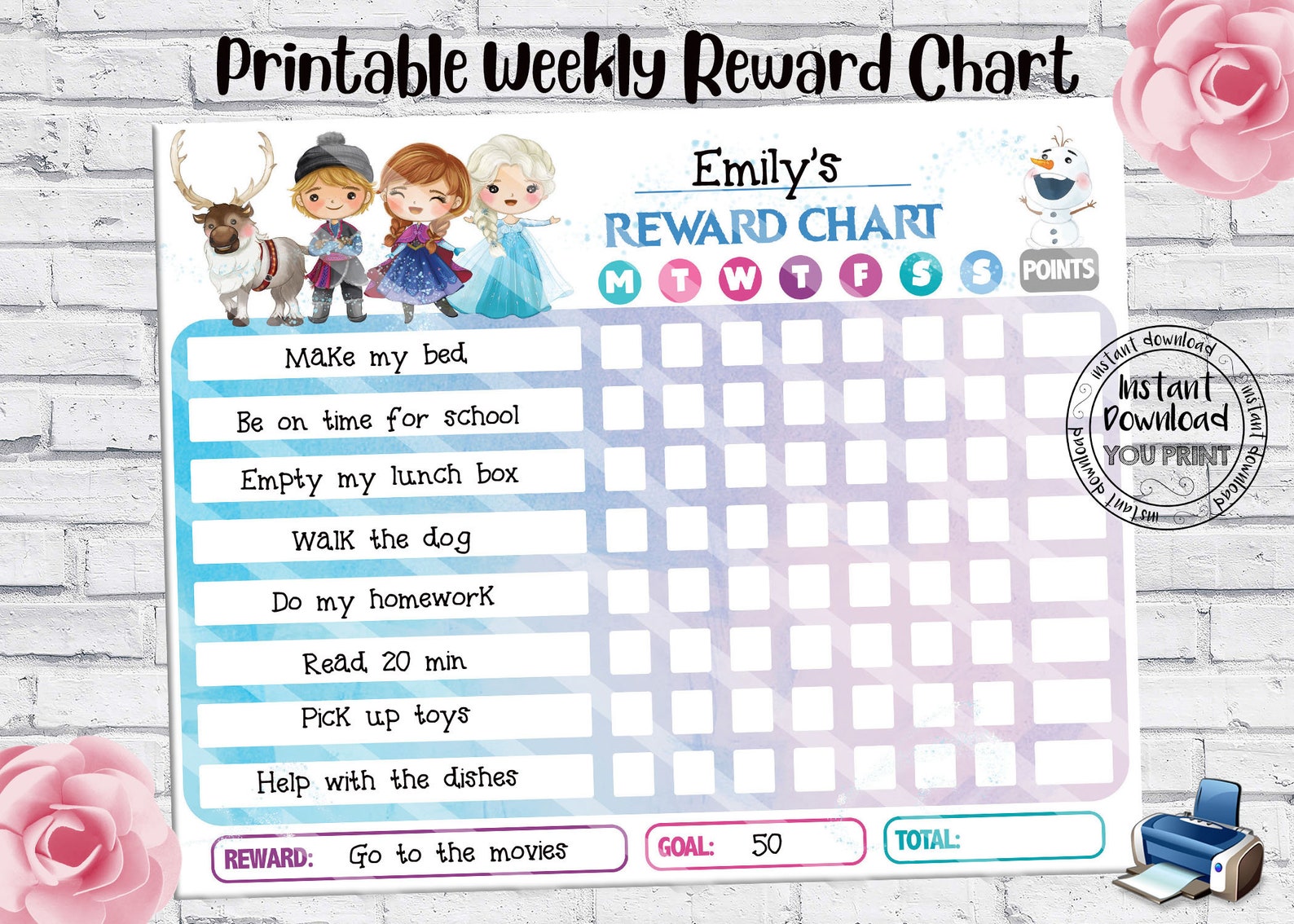Instant Download Frozen Reward Chart Printable Frozen Chart - Etsy