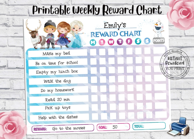 Instant Download Frozen Reward Chart Printable Frozen Chart - Etsy