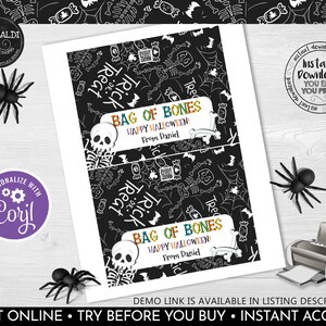 Bag of Bones Topper Editable Halloween Treat Bag Topper Skeleton Treat ...
