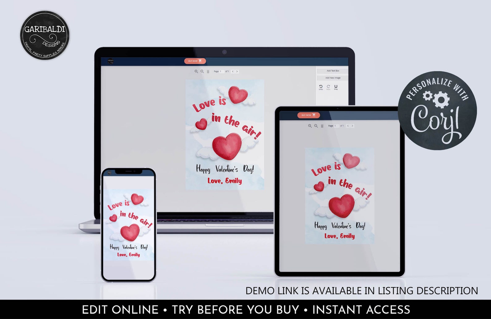 Editable Love is in the Air Card Valentine's Day Card - Etsy