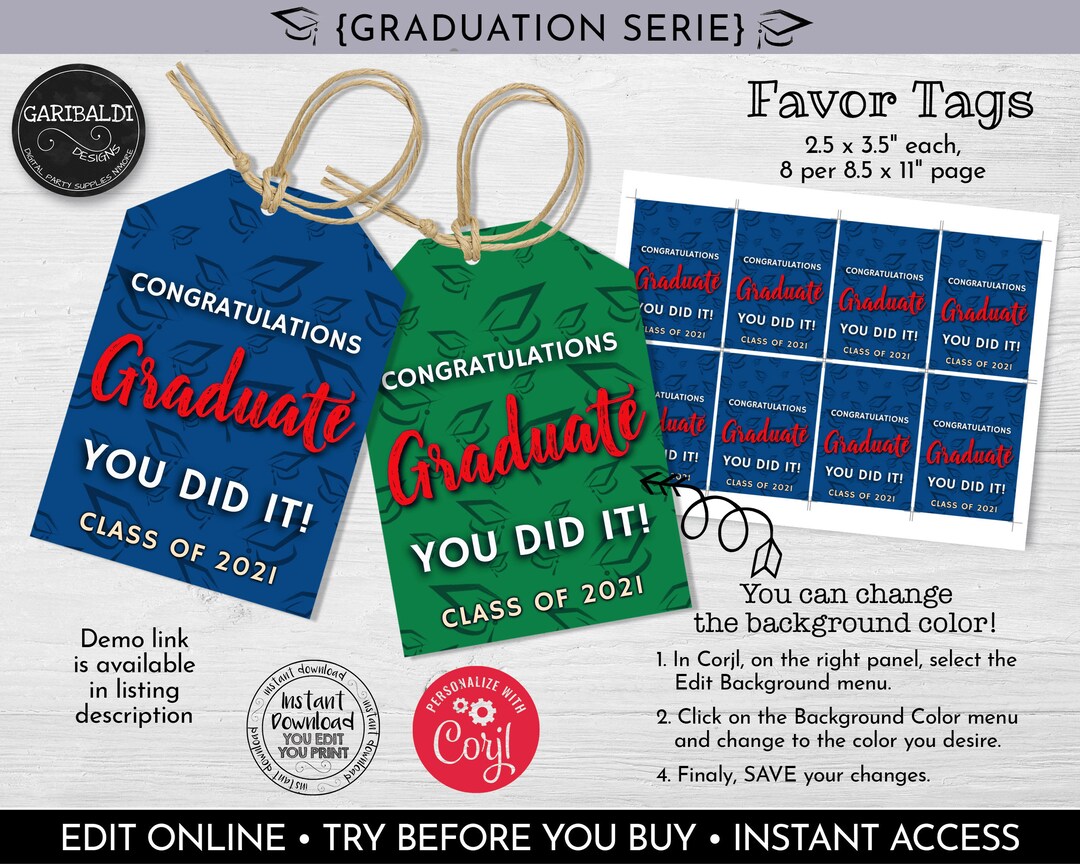 Editable Graduation Favor Tags Graduation Gift Tags Instant Download ...