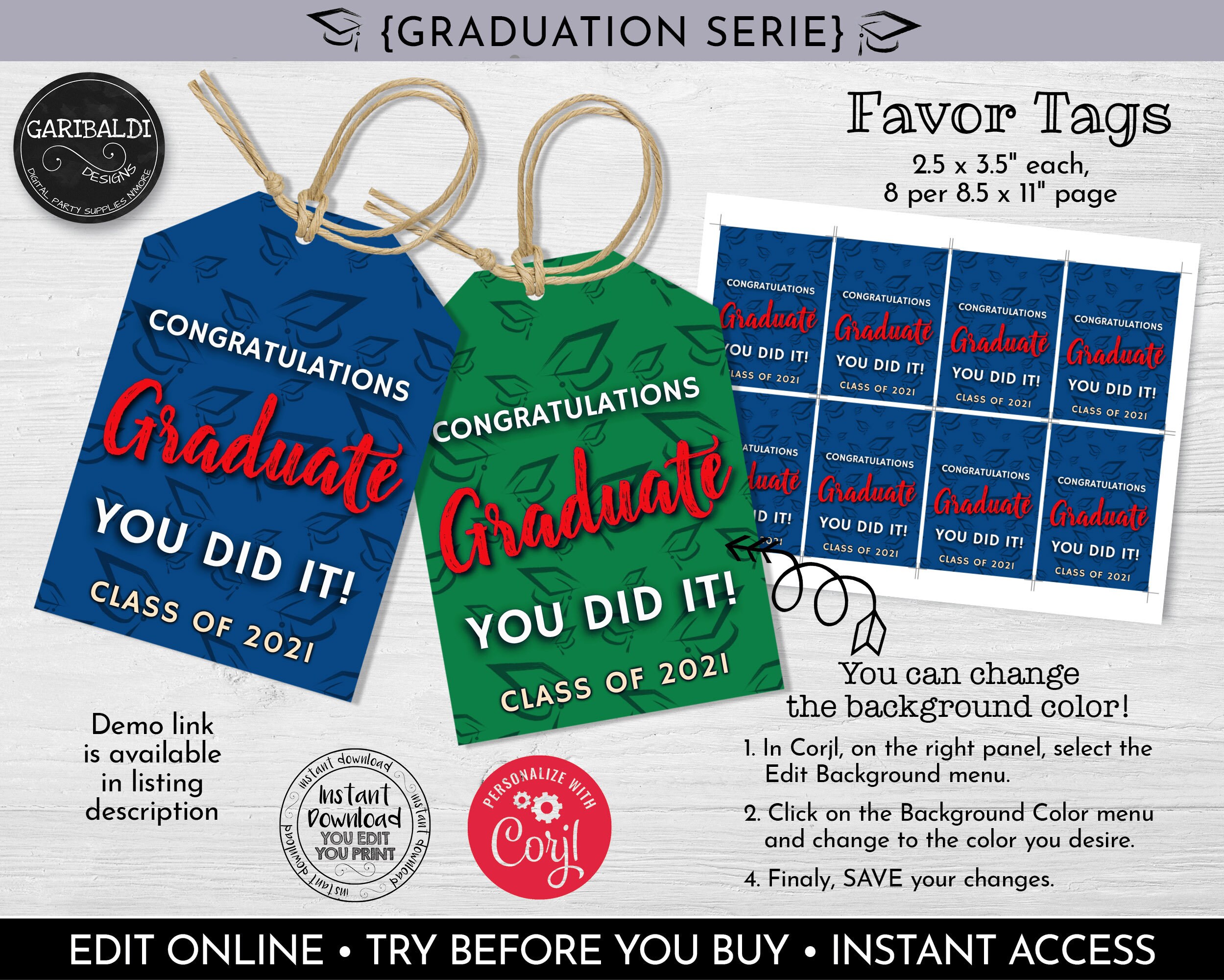 Editable Graduation Favor Tags Graduation Gift Tags Instant Download ...