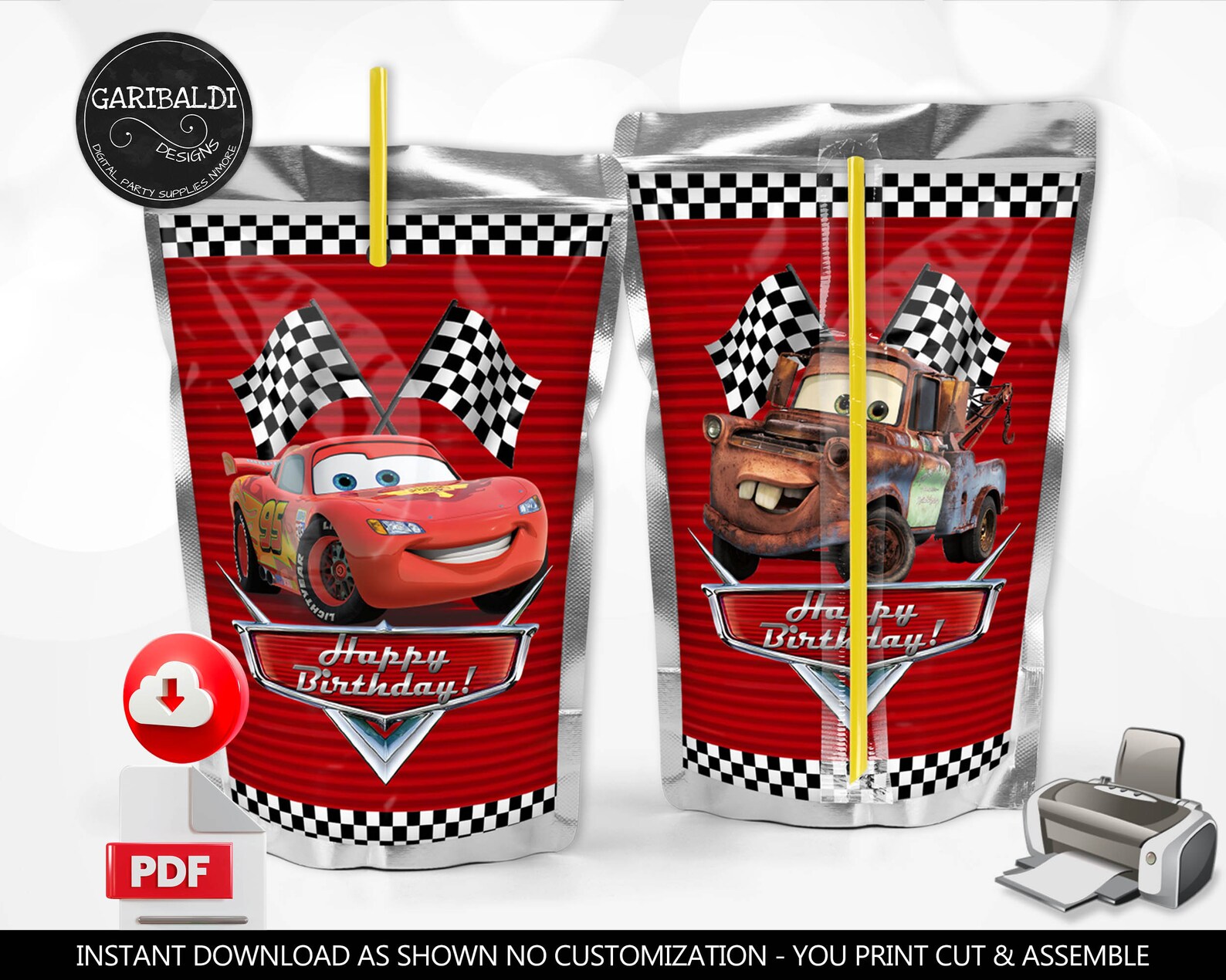 Printable Race Car Juice Pouch Labels Race Cars Birthday Party Supplies ...