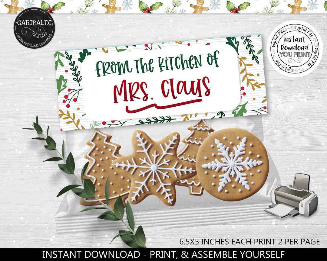 From the Kitchen of Mrs. Claus Bag Topper Christmas Cookie Candy Treat ...