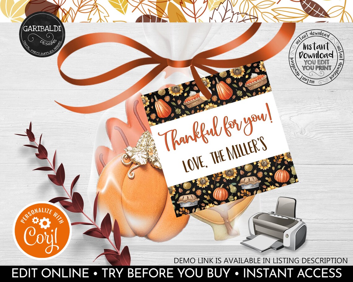 Editable Happy Fall Tags Thanksgiving Gift Tags Printable Pumpkin ...