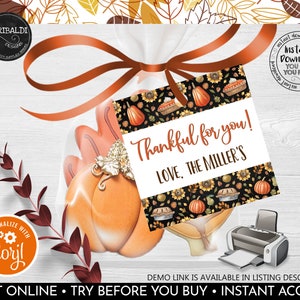 Editable Happy Fall Tags Thanksgiving Gift Tags Printable Pumpkin ...