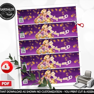 Rapunzel Water Labels Printable Tower Princess Favor Labels Instant ...