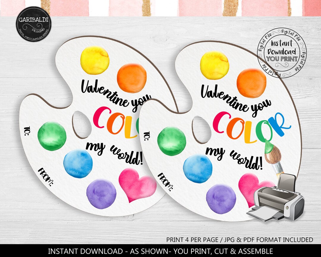 You Color My World Valentine's Day Cards Art Palette Kids School ...