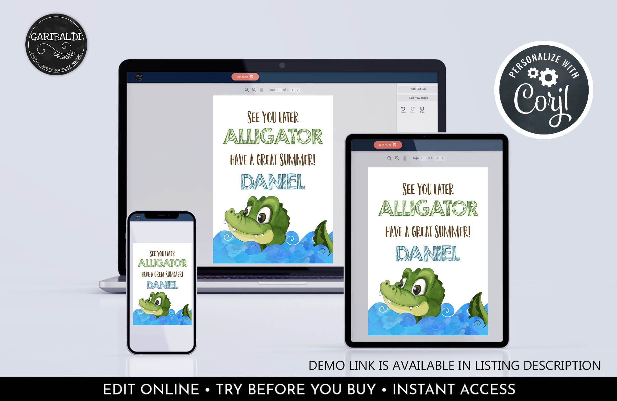 Editable See You Later Alligator Gift Tags End of Year Favor Tags ...