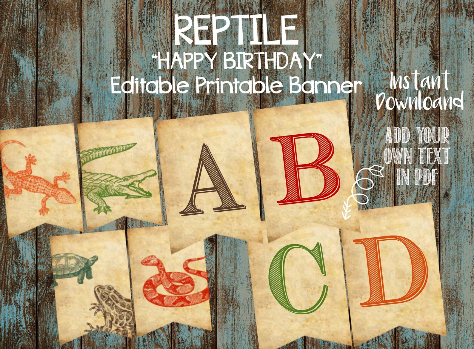 Printable Reptile Happy Birthday Banner, Editable Reptile PDF INSTANT ...