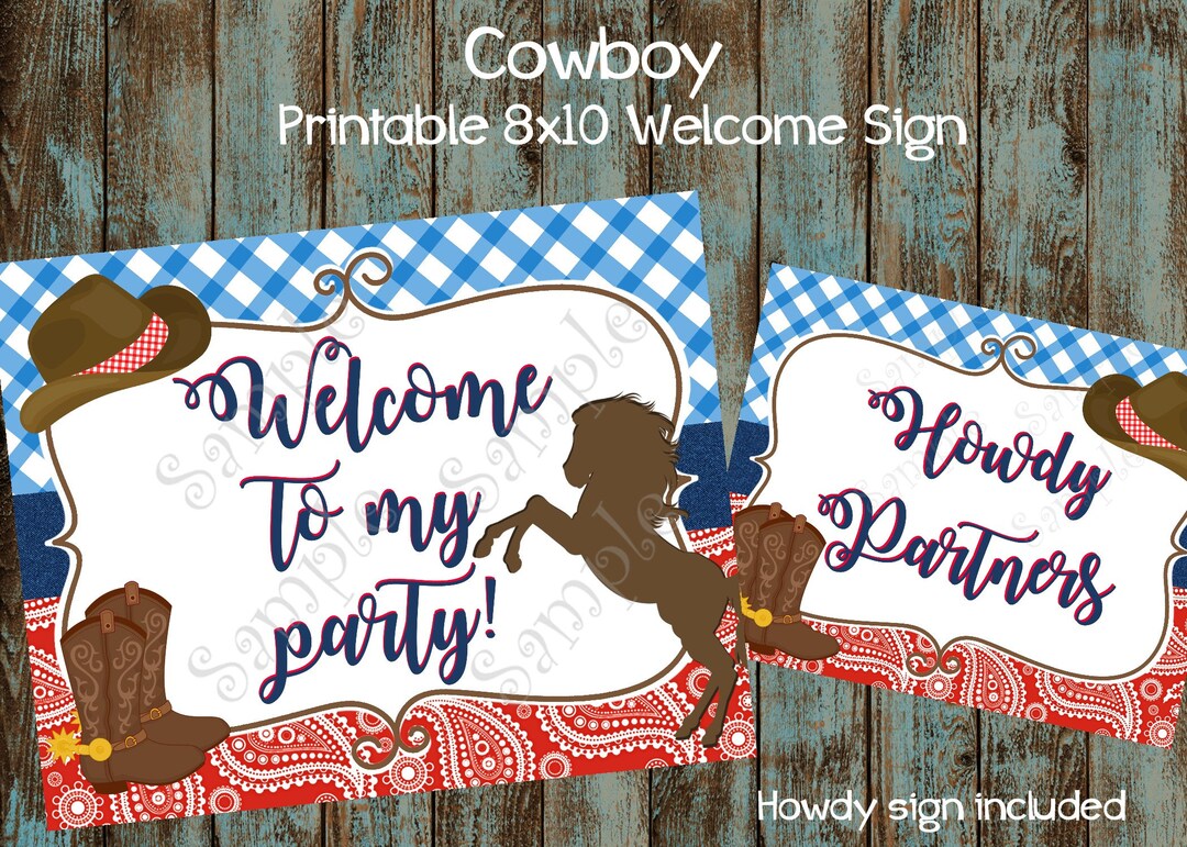 Printable Cowboy Welcome Sign, Cowboy Birthday Poster, Cowboy Party ...
