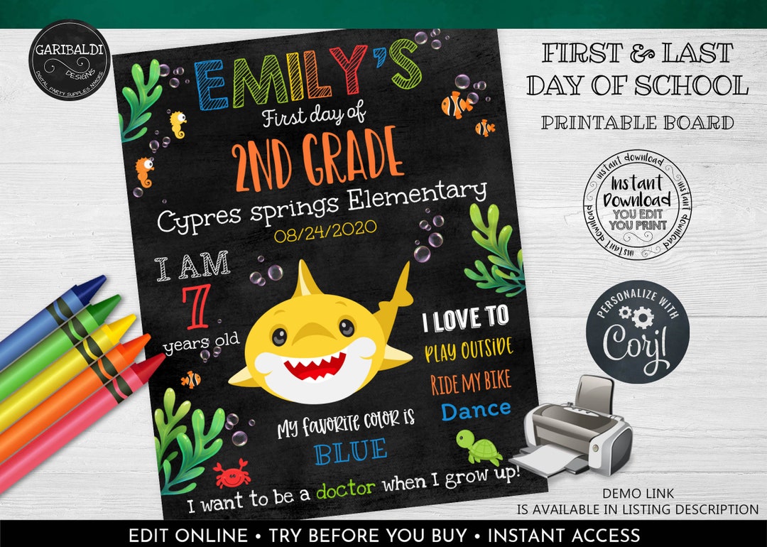 Editable Shark First Day School Sign First Day of School Photo Prop ...