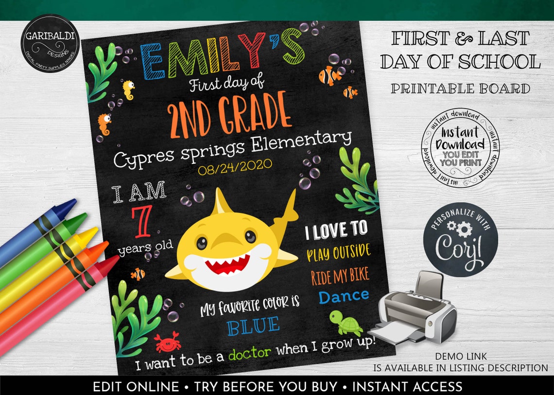 Editable Shark First Day School Sign First Day of School Photo - Etsy