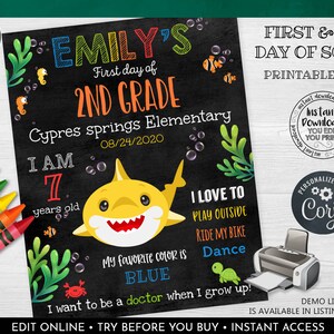 Editable Shark First Day School Sign First Day of School Photo Prop ...