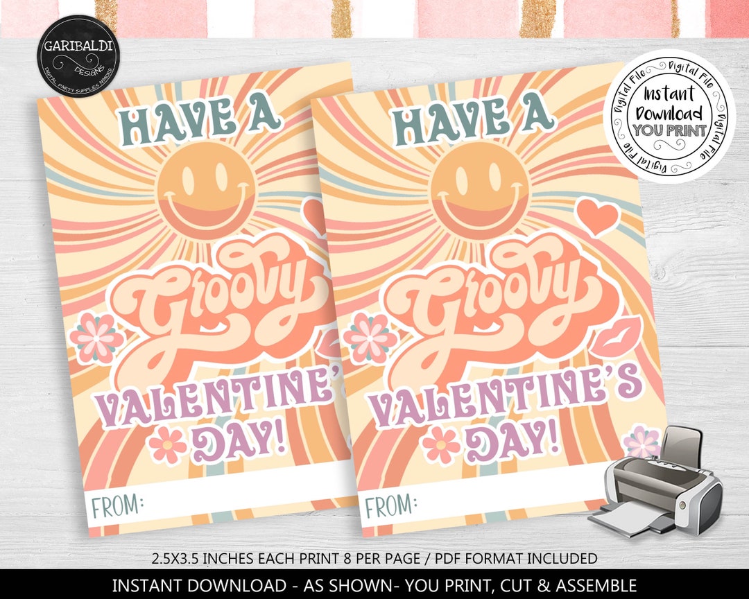 Printable Happy Valentine's Day Card Groovy Valentine's Day Card Retro ...