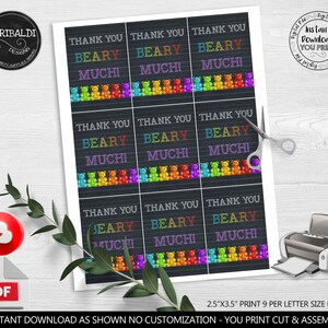 Teacher Appreciation Tags Thank You Beary Much Tag Gummy Bears Gift ...