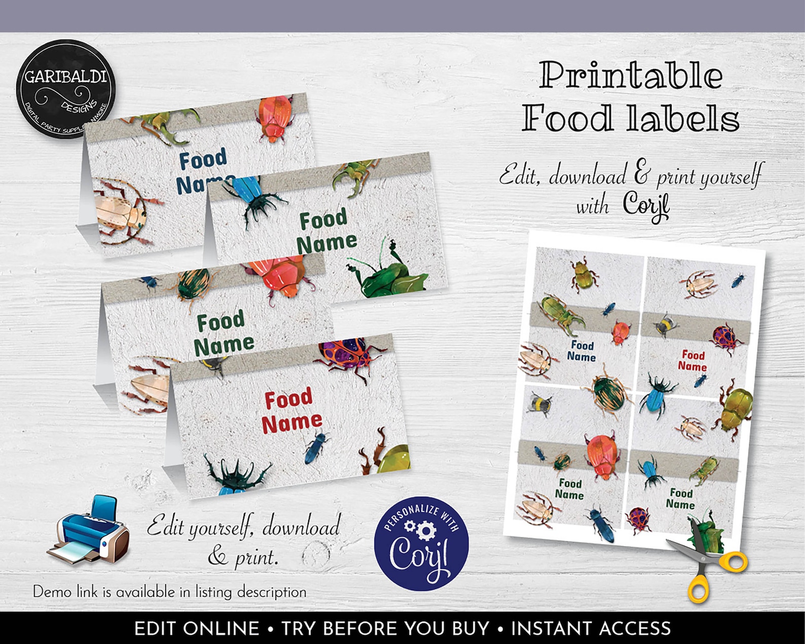 Editable Insects Food Labels Insects Buffet Food Tent Cards Instant ...