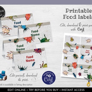 Editable Insects Food Labels Insects Buffet Food Tent Cards Instant ...