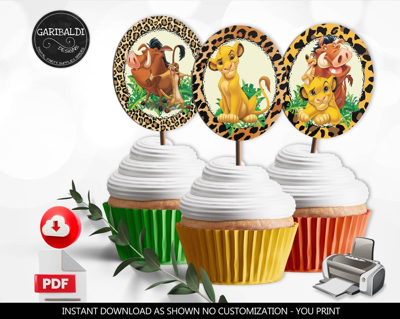 Lion King Cupcake Toppers Printable Lion Favor Tags Lion Party Supplies ...