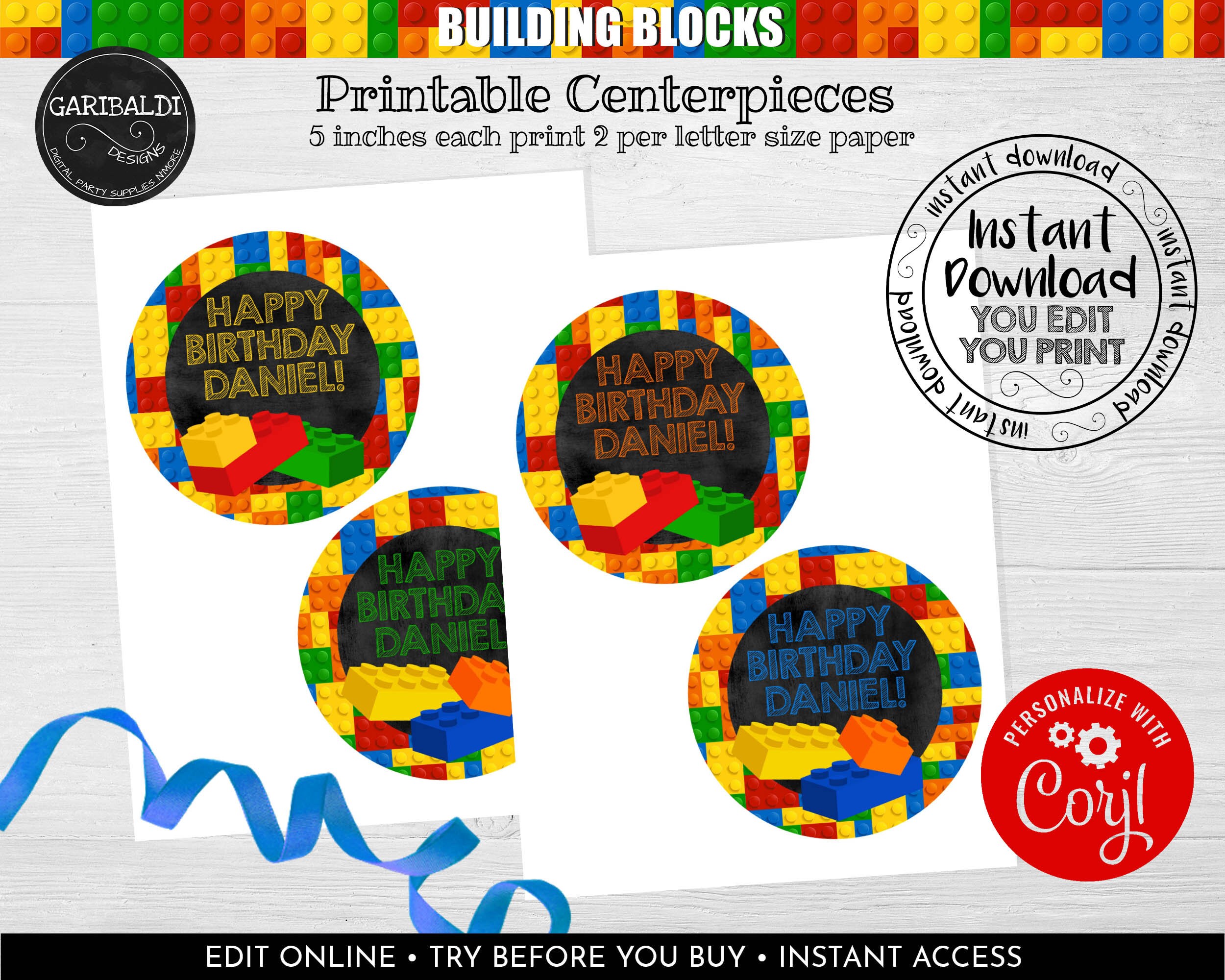 Editable Building Blocks Centerpieces Building Blocks Birthday - Etsy