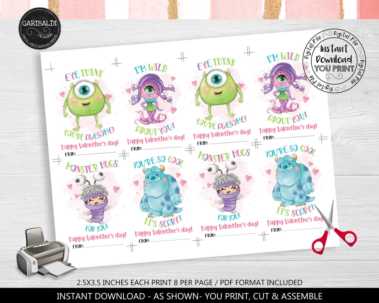 Monsters Valentine's Day Cards Printable Valentine's Day Monster Tags ...
