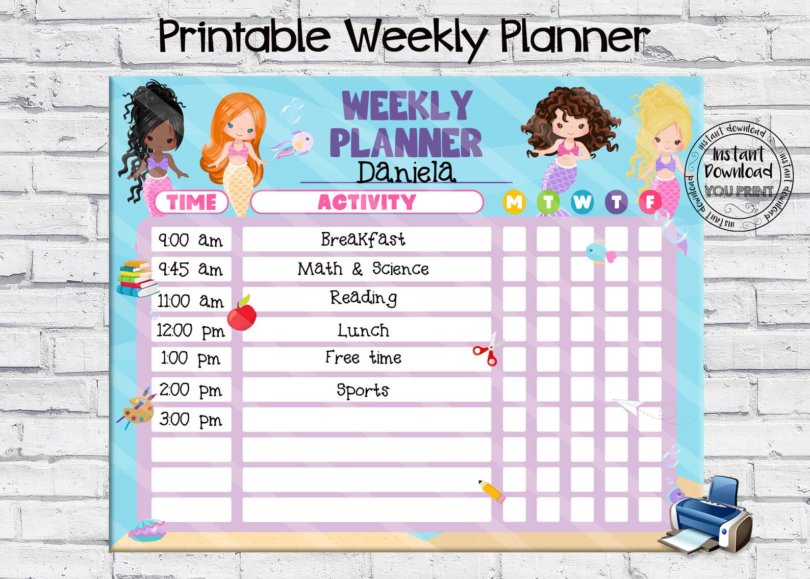 Printable Mermaid Homeschool Chart Mermaid Schedule Chart | Etsy