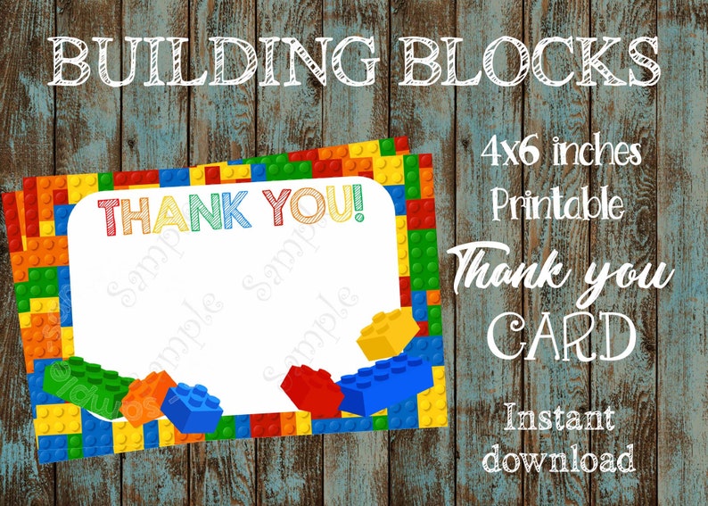 Printable Building Blocks Thank you card Building Blocks | Etsy