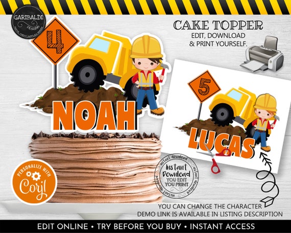 Editable Construction Cake Topper Construction Centerpiece | Etsy